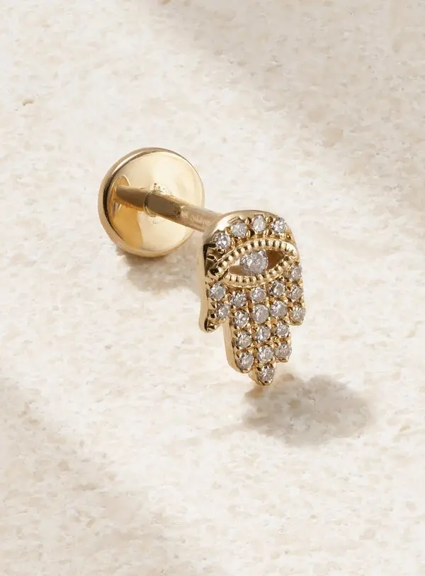 PERSEE Hand Of Fatima 18-karat Diamond Single Stud Earring - Gold