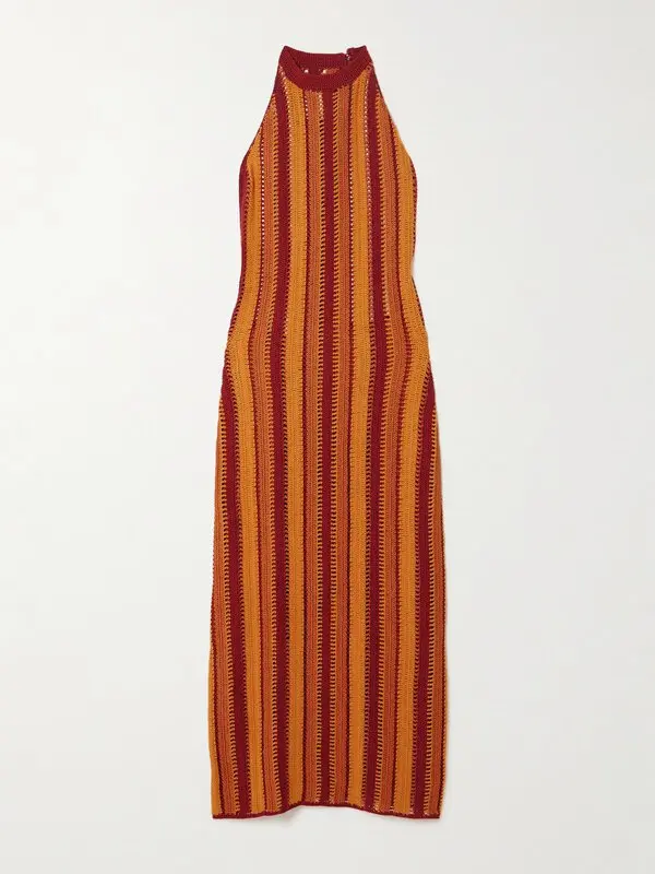 Escvdo Striped Crocheted Cotton Midi Dress