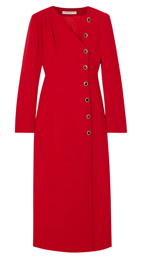 Alessandra Rich Asymmetric Wool-blend Crepe Midi Dress - Red