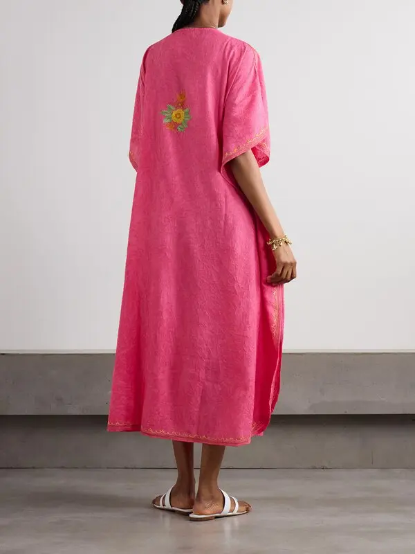 ADMONA Embroidered Crinkled-gauze Kaftan - Pink