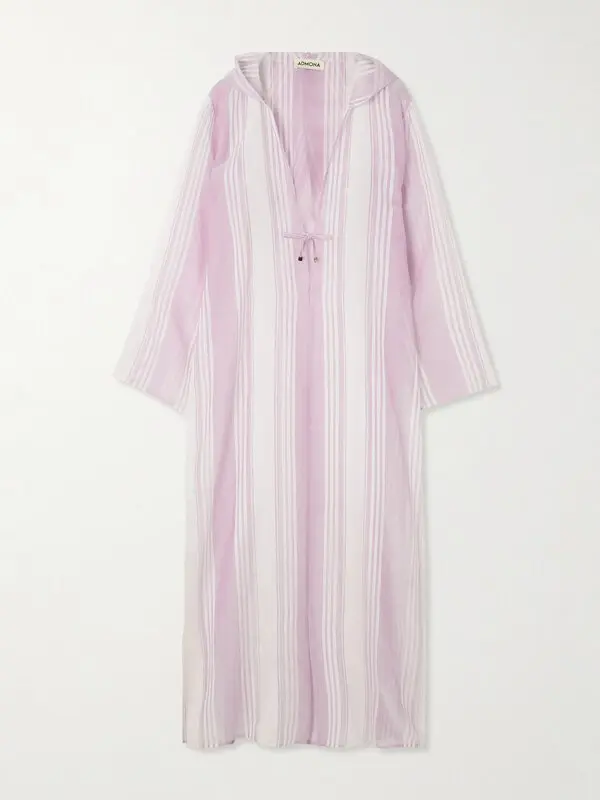 ADMONA Ruhi Hooded Embellished Striped Gauze Coverup - Pink