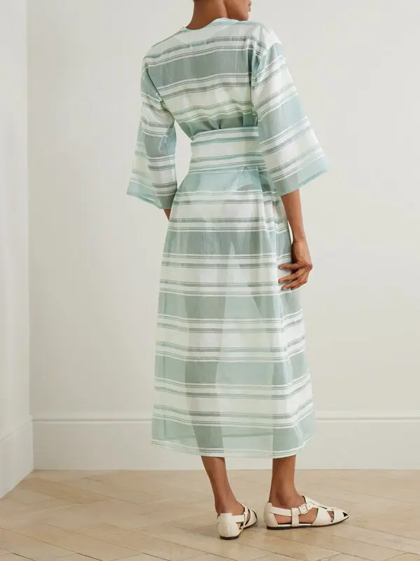 ADMONA Tala Belted Embellished Striped Gauze Coverup