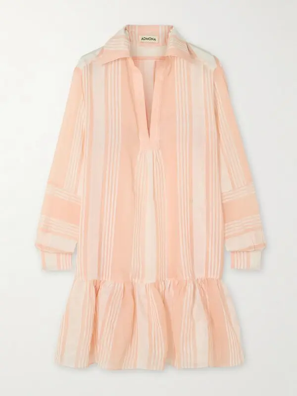 ADMONA Izaat Tiered Striped Gauze Shirt Dress - Orange