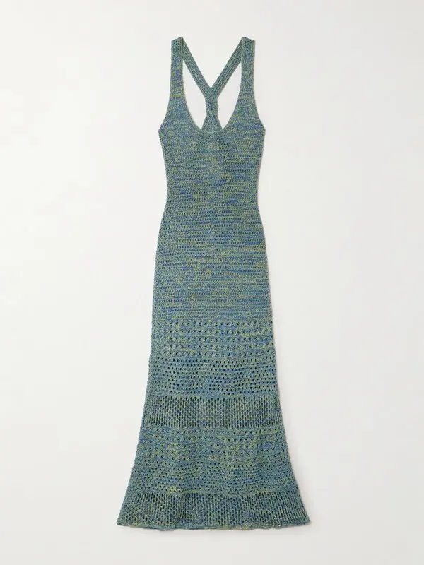 Escvdo Twist-back Pointelle-knit Cotton Maxi Dress