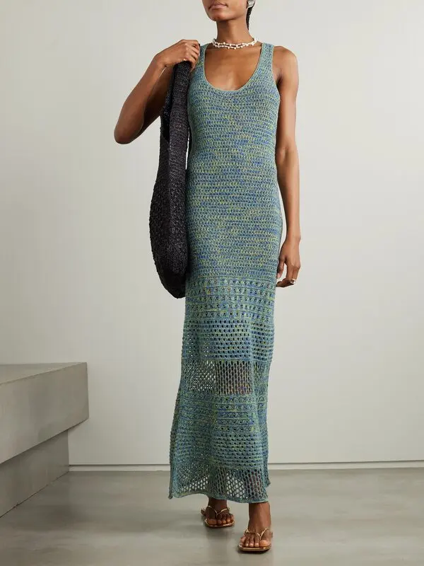 Escvdo Twist-back Pointelle-knit Cotton Maxi Dress
