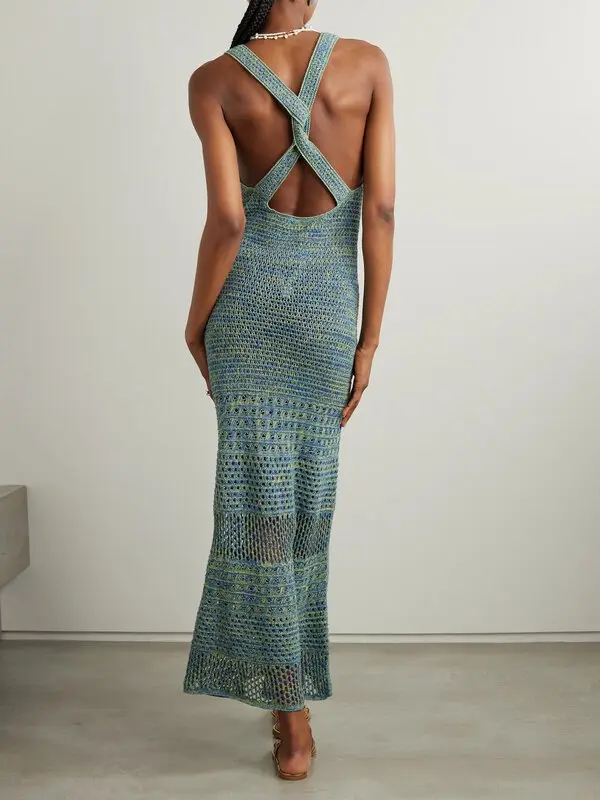 Escvdo Twist-back Pointelle-knit Cotton Maxi Dress