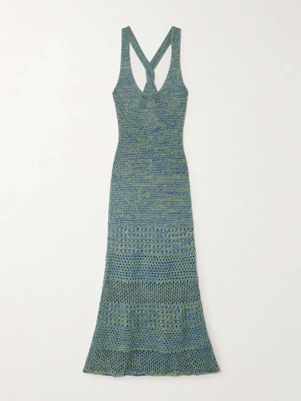 Escvdo Twist-back Pointelle-knit Cotton Maxi Dress