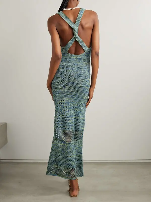 Escvdo Twist-back Pointelle-knit Cotton Maxi Dress