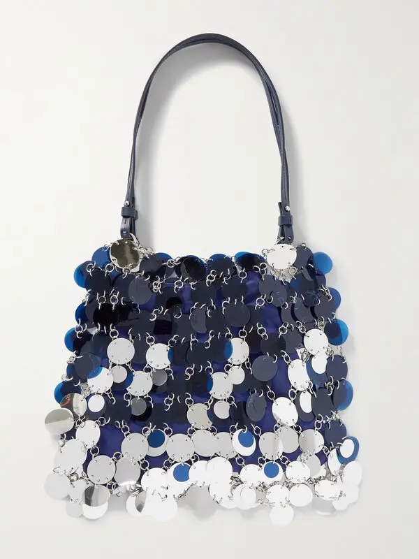 Rabanne Sparkle Leather-trimmed Pailette-embellished Faille Tote - Blue