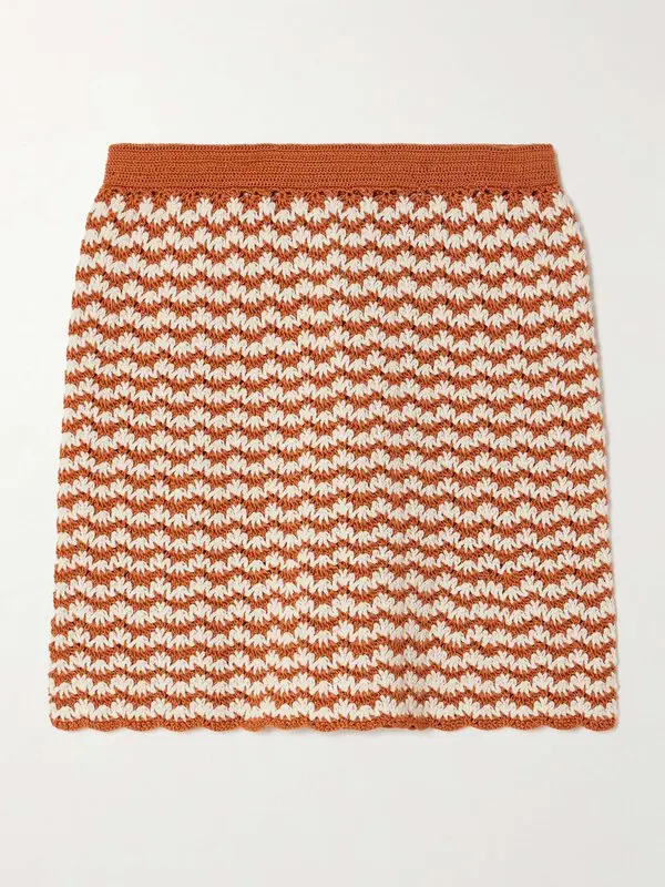 Escvdo Striped Crocheted Cotton Mini Skirt