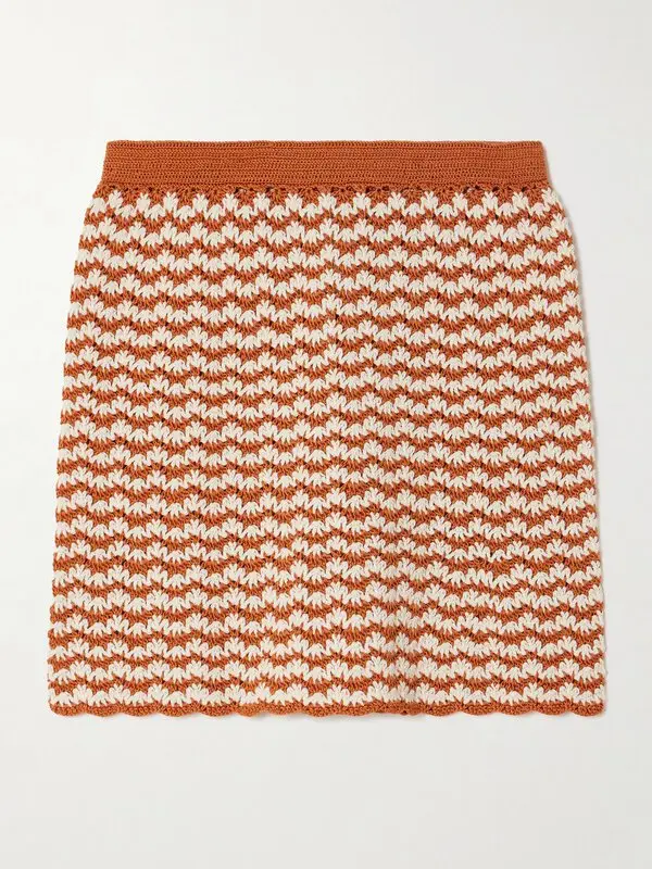 Escvdo Striped Crocheted Cotton Mini Skirt