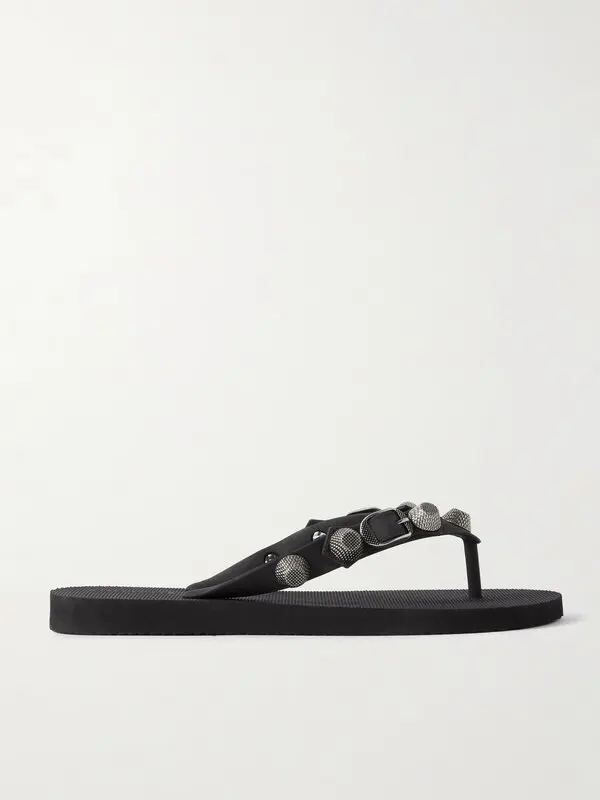 Balenciaga Cagole Embellished Rubber Flip Flops - Black