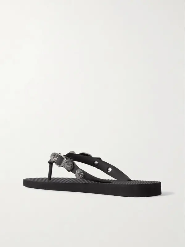 Balenciaga Cagole Embellished Rubber Flip Flops - Black