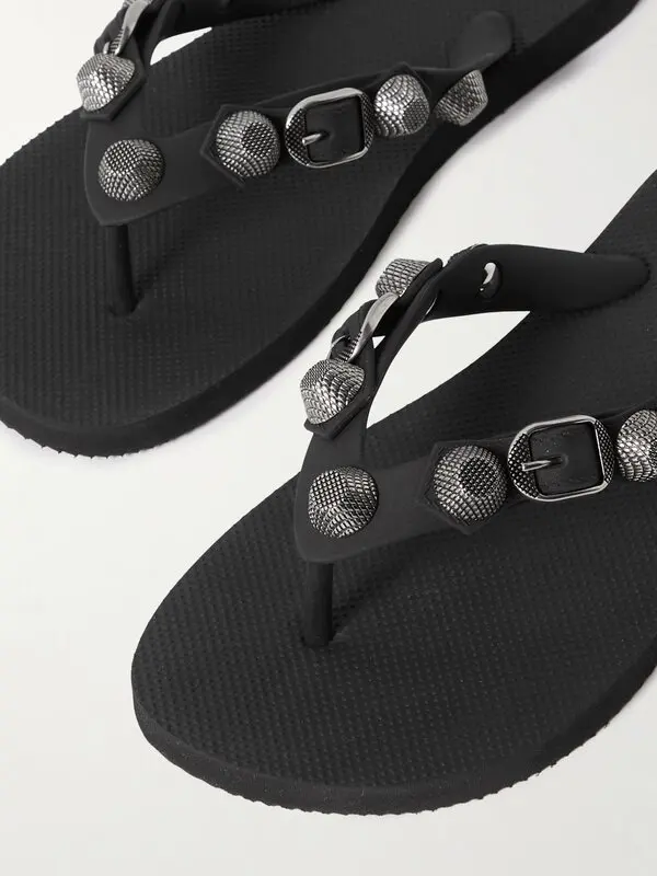 Balenciaga Cagole Embellished Rubber Flip Flops - Black
