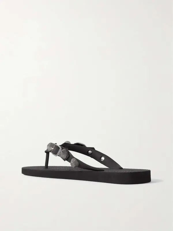 Balenciaga Cagole Embellished Rubber Flip Flops - Black