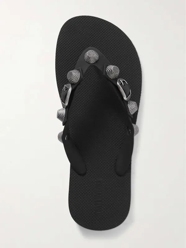 Balenciaga Cagole Embellished Rubber Flip Flops - Black