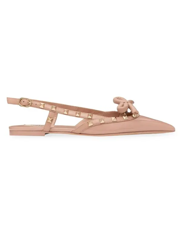 Valentino Garavani Rockstud Bow Slingback Ballerinas - Beige