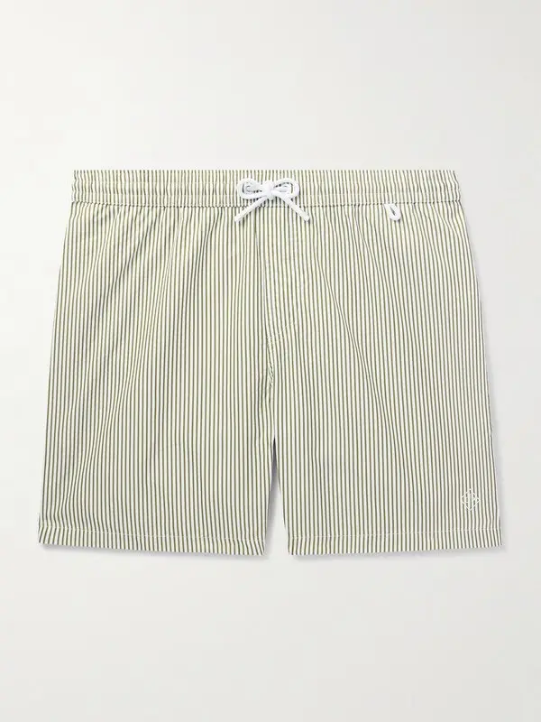 Loro Piana Bay Straight-leg Mid-length Logo-print Striped Swim Shorts - Green