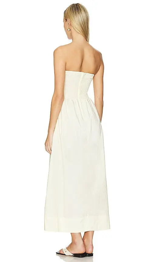 faithfull dominquez smocked strapless organic cotton-poplin midi dress FAITHFULL Dominquez Midi Dress in Lemon