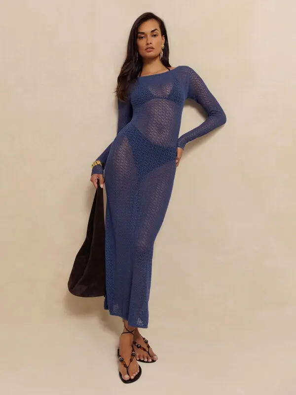 princess polly baby blue dress Reformation Sofia Open Knit Sweater Dress In Blue Iris - 50% Off
