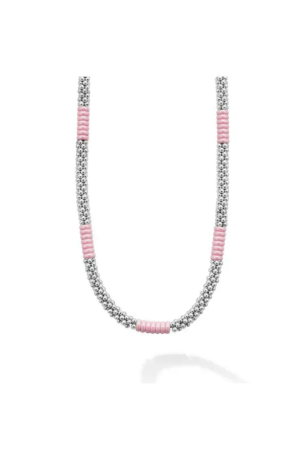 Lagos Caviar Silver Station Ceramic Beaded Necklace - Pink