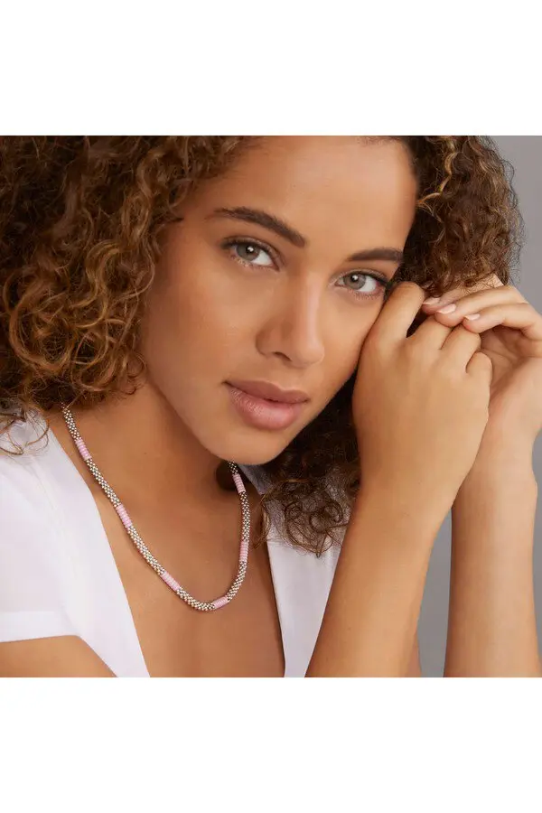 Lagos Caviar Sterling Silver & Ceramic Station Necklace, 5mm - Pink