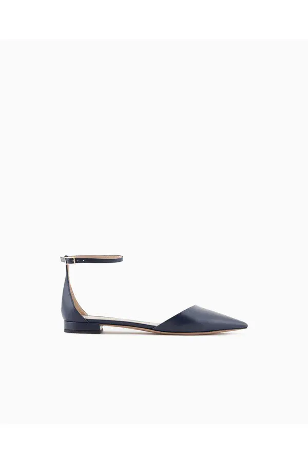 Giorgio Armani Leather Ballerinas With Strap - Blue