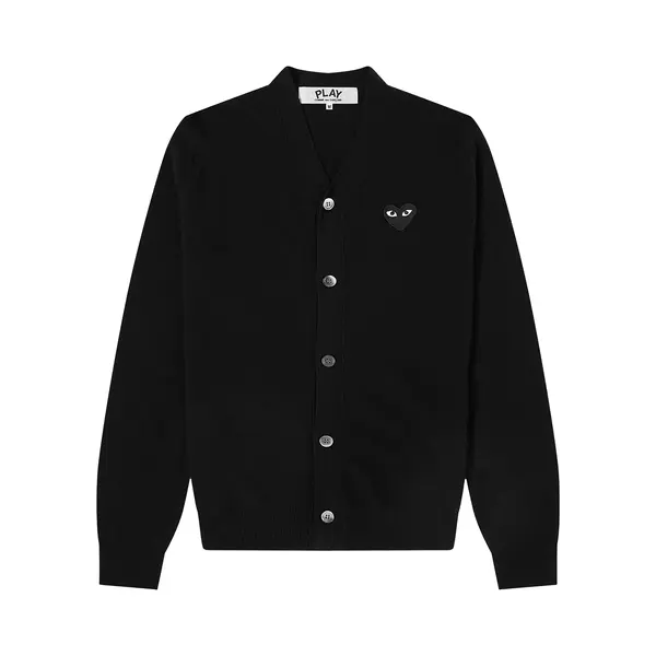 Play Comme Des Garcon Heart Patch V-neck Cardigan - Black
