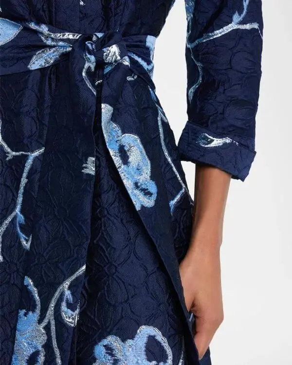 Rickie Freeman For Teri Jon Metallic Jacquard Gown - Navy Multi