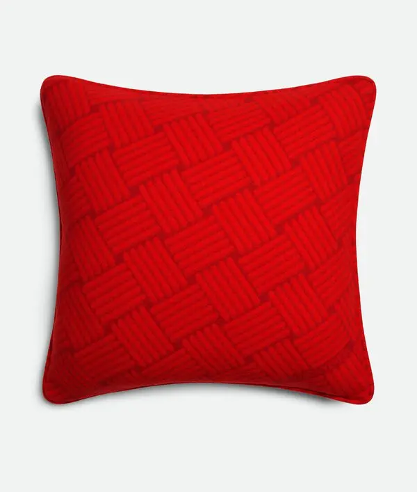 Bottega Veneta Cashmere Cushion With Intreccio Motif - Red