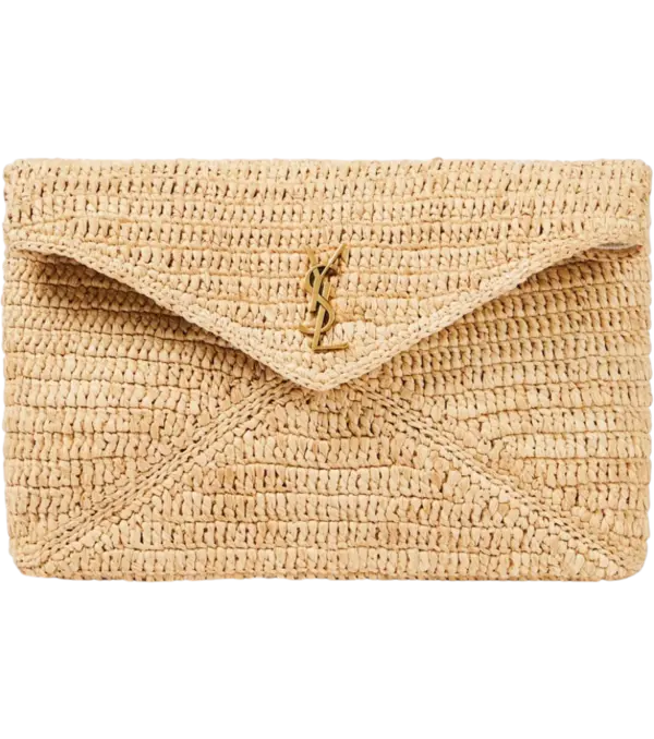 Saint Laurent Cassandre Raffia Pouch - Beige