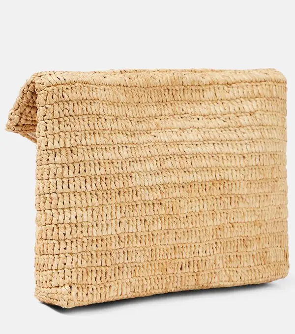 Saint Laurent Cassandre Raffia Pouch - Beige