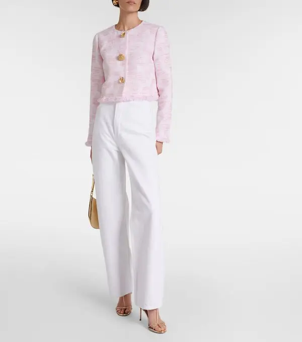 Oscar De La Renta Fringed Cropped Tweed Jacket