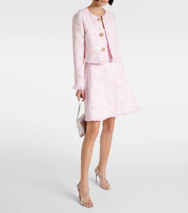 Oscar De La Renta Fringed Cropped Tweed Jacket