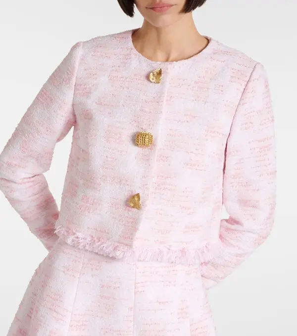 Oscar De La Renta Fringed Cropped Tweed Jacket