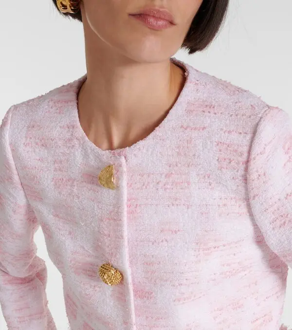 Oscar De La Renta Fringed Cropped Tweed Jacket