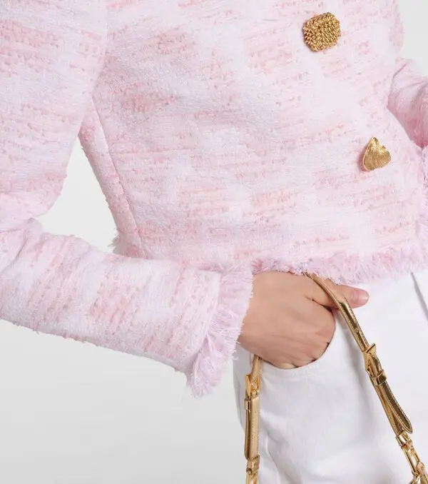 Oscar De La Renta Fringed Cropped Tweed Jacket