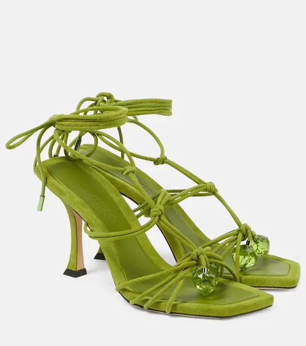 JIMMY CHOO Jemma 90 Embellished Suede Sandals - Green