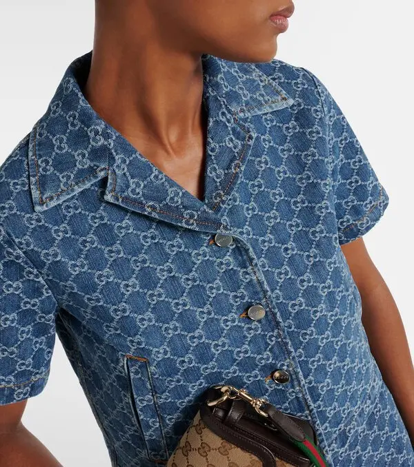 Gucci Gg Jacquard Denim Cropped Top