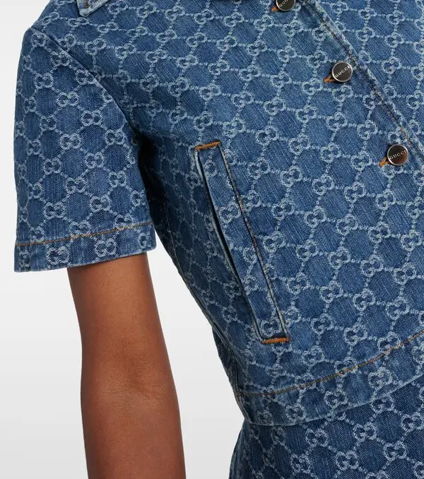 Gucci Gg Jacquard Denim Cropped Top