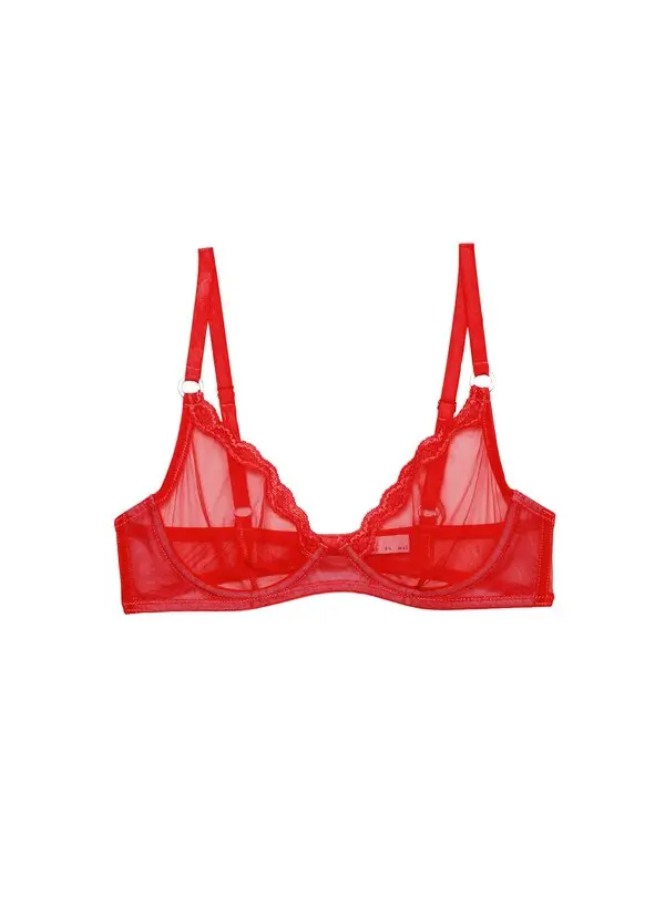 Fleur Du Mal Sheer Tulle Demi Bra - Rouge