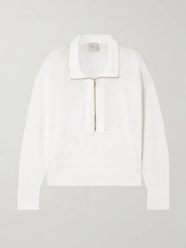 Varley Aurora Open-knit Cotton Half-zip Sweater