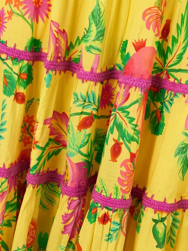 Farm Rio Delicate Fruit Garden Knit-Trimmed Tiered Cotton Maxi Dress In  Yellow - 50% Off | Editorialist