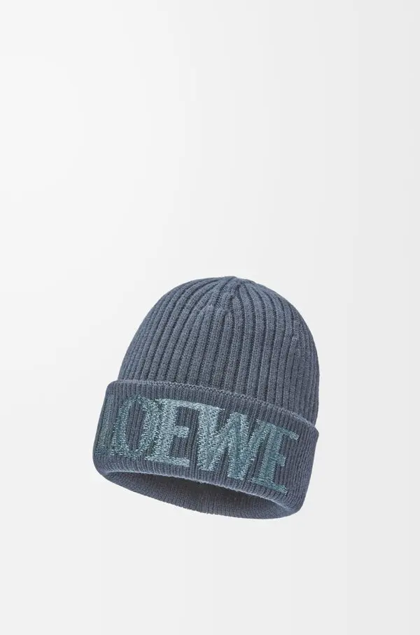 Loewe Beanie In Wool - Grey Blue