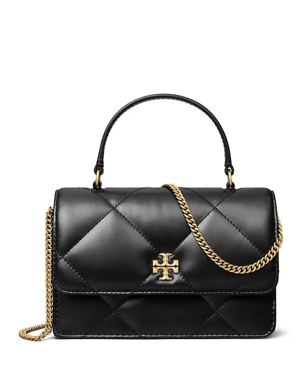 Tory Burch Mini Kira Diamond Quilt Top Handle Chain Wallet - Black