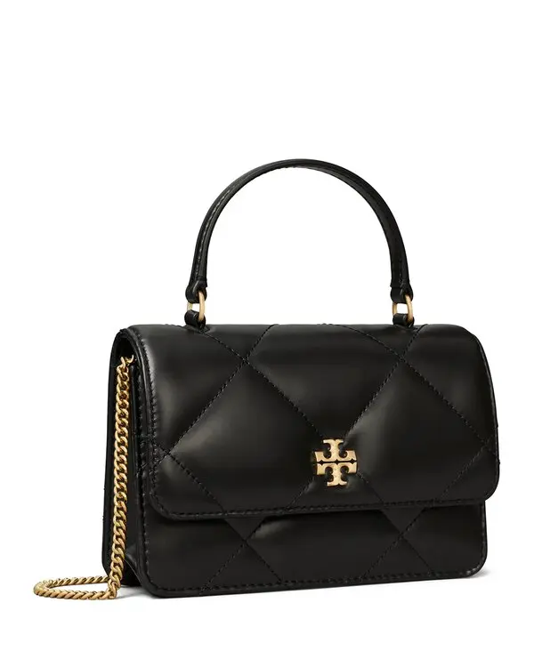 Tory Burch Mini Kira Diamond Quilt Top Handle Chain Wallet - Black