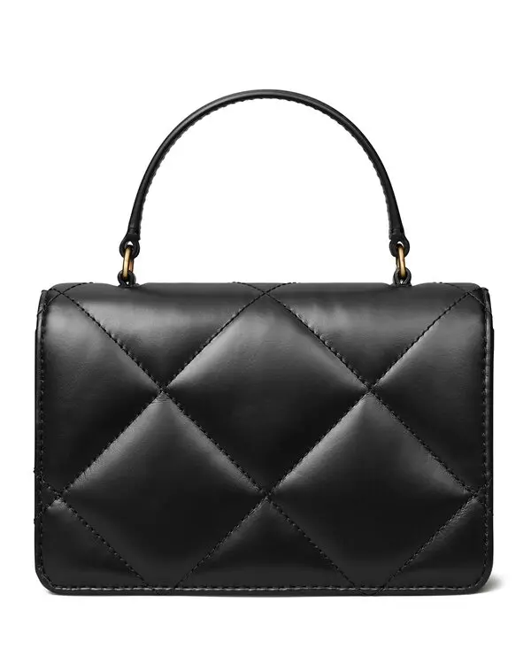 Tory Burch Mini Kira Diamond Quilt Top Handle Chain Wallet - Black