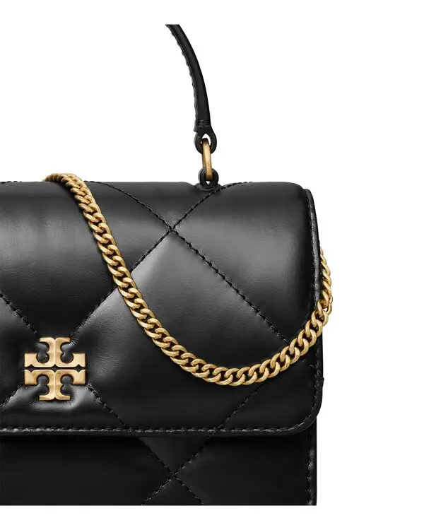 Tory Burch Mini Kira Diamond Quilt Top Handle Chain Wallet - Black