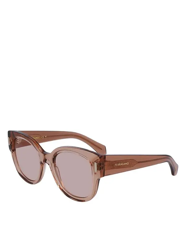 Ferragamo Rivet Rounded Cat Eye Sunglasses, 51mm - Tan/Pink 