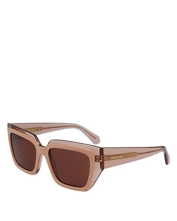 FERRAGAMO Square Sunglasses, 55mm - Tan/brown Solid